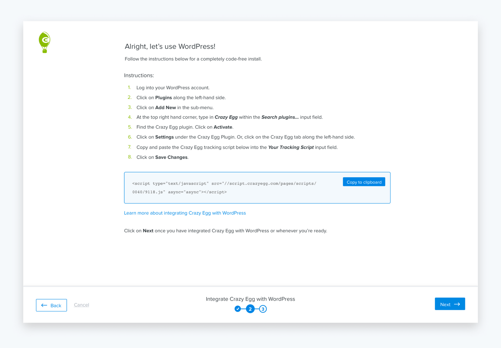 Crazy Egg: JavaScript Installation Process